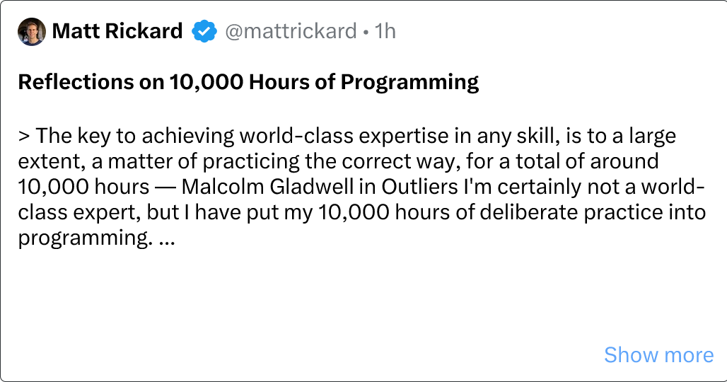 Reflections on 10,000 Hours of Programming